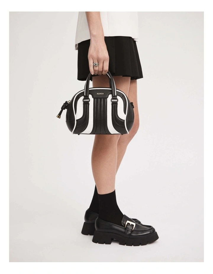 Mimco Jagger Mini Bowler Bag in Black White | MYER