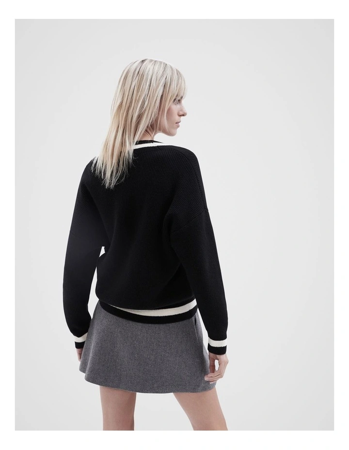 Unison Collegiate V Neck Knit in Black | MYER