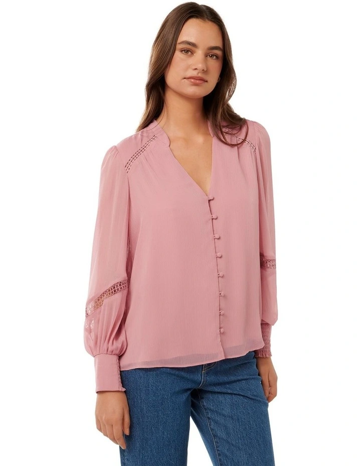 Forever New Hadleigh Lace Trim Blouse in Pink | MYER