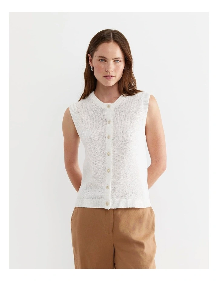 Sportscraft Josie Tape Yarn Vest in White | MYER