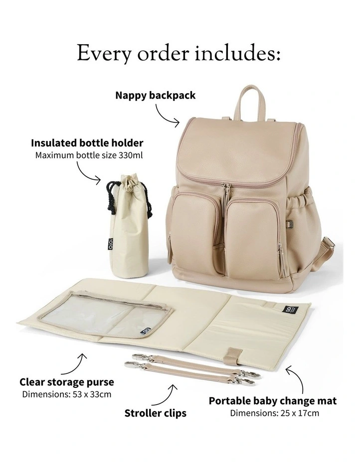 OiOi Signature Vegan Leather Nappy Backpack in Oat Dimple | MYER