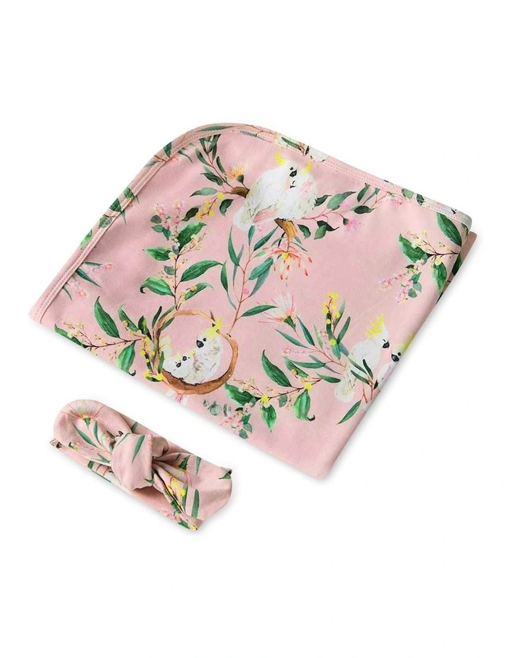 Snuggle Hunny Cockatoo Organic Jersey Wrap & Topknot Set in Multi | MYER