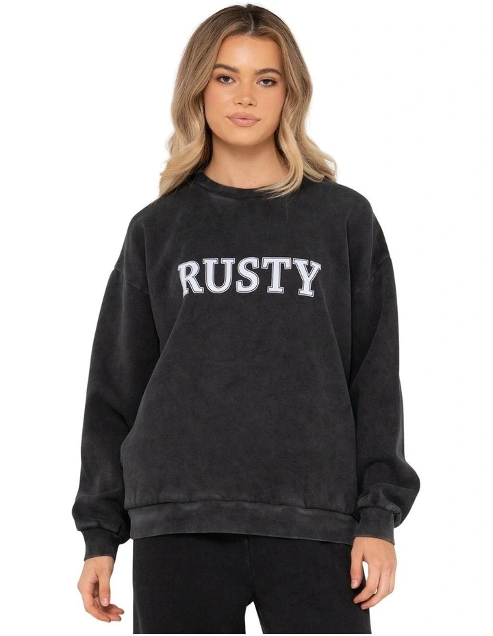 Rusty Rusty Oversize Crew Fleece in Washed Black | MYER