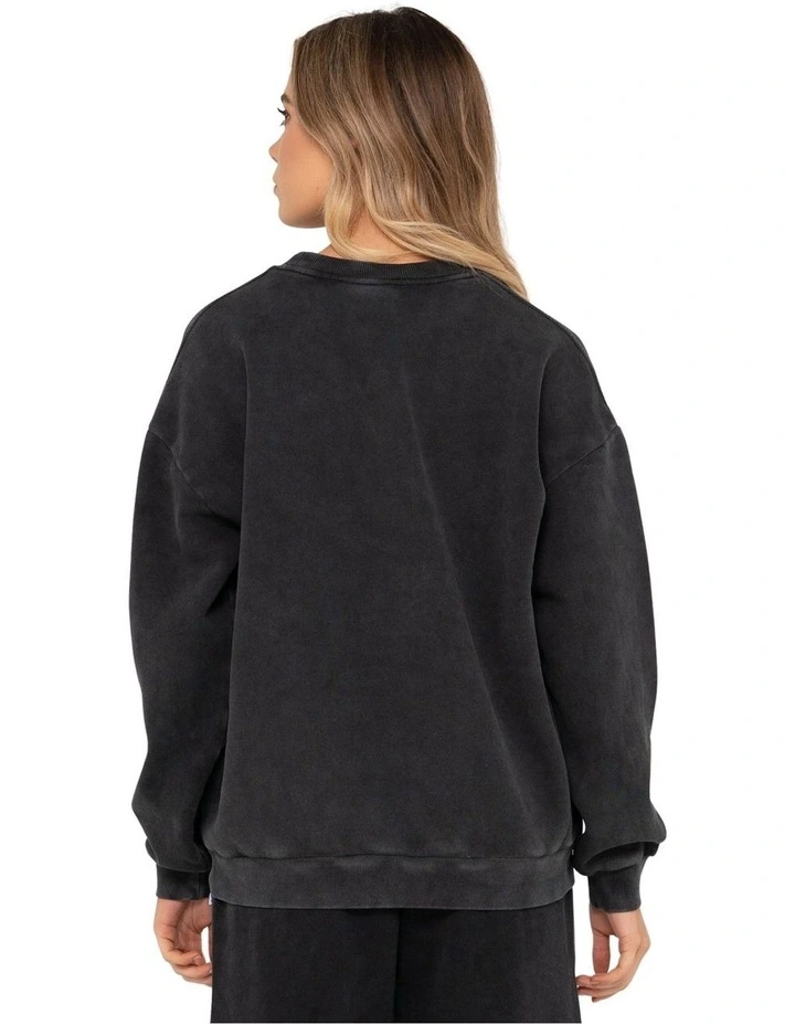 Rusty Rusty Oversize Crew Fleece in Washed Black | MYER