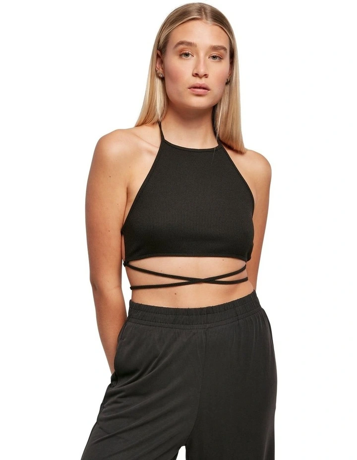 Urban Classics Rib Trapeze Cropped Top in Black | MYER