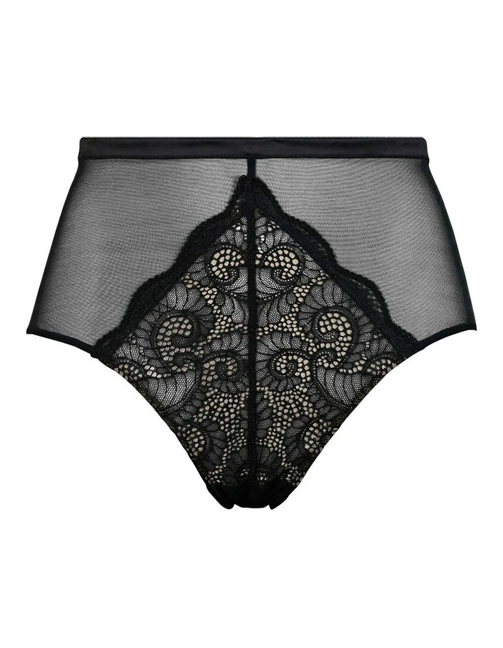Sans Complexe Serena High Waist Tulle & Lace Brief in Black/Nude | MYER