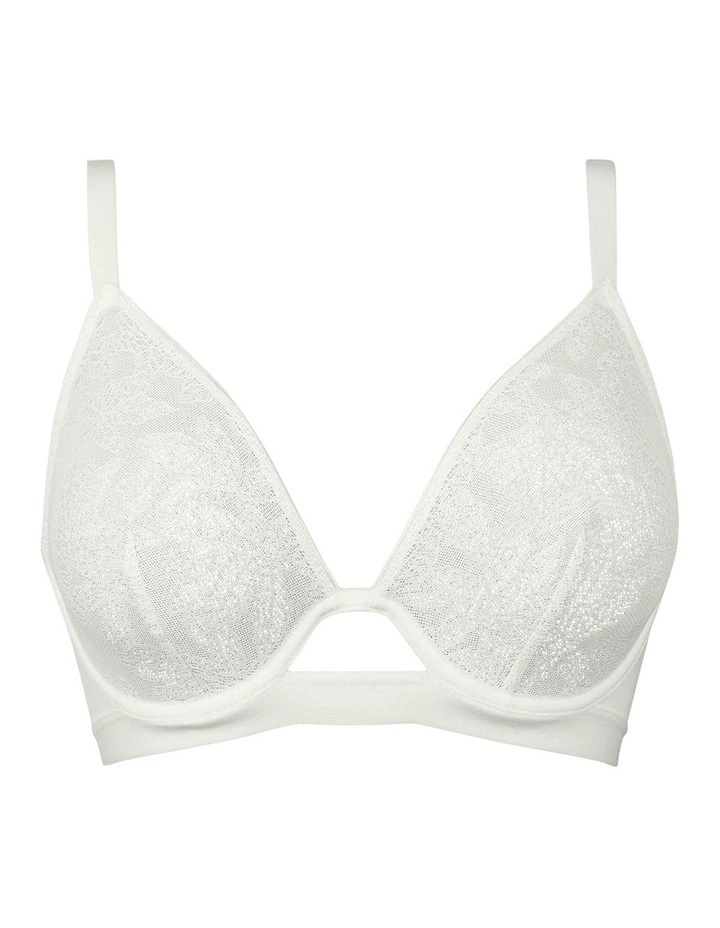 Sans Complexe Joline Sheer Lace Wired Plunge Bra with Cut Out in Chalk ...