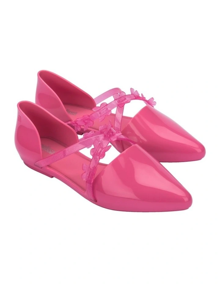 Melissa Shoes Melissa Pointy Stripe Fly Ballerina in Pink | MYER