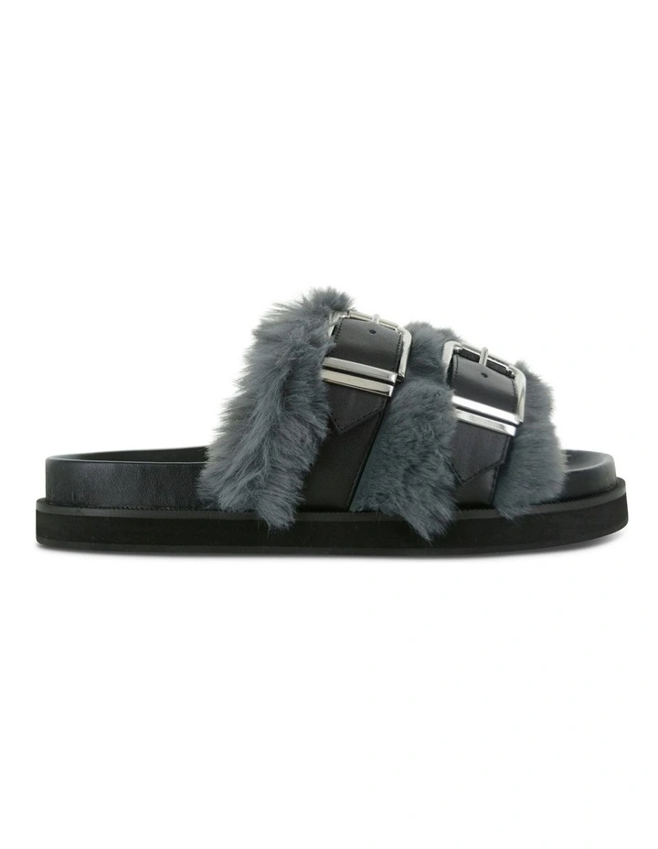 Senso Zali Fluffy Slide Sandals in Charcoal | MYER
