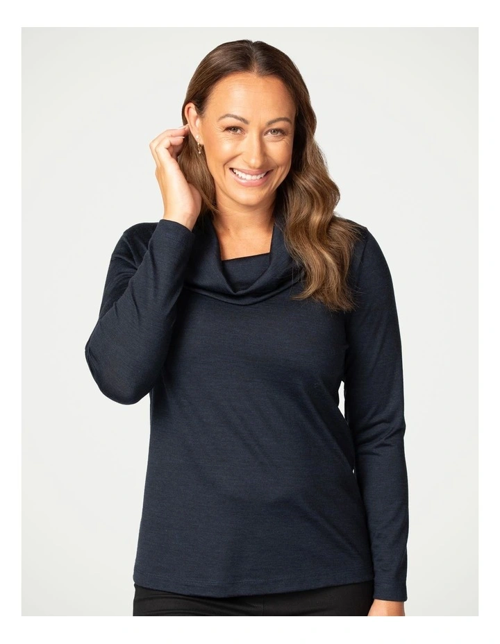 Fella Hamilton Hedrena Cowl Neck Long Sleeve Top in Dark Navy | MYER