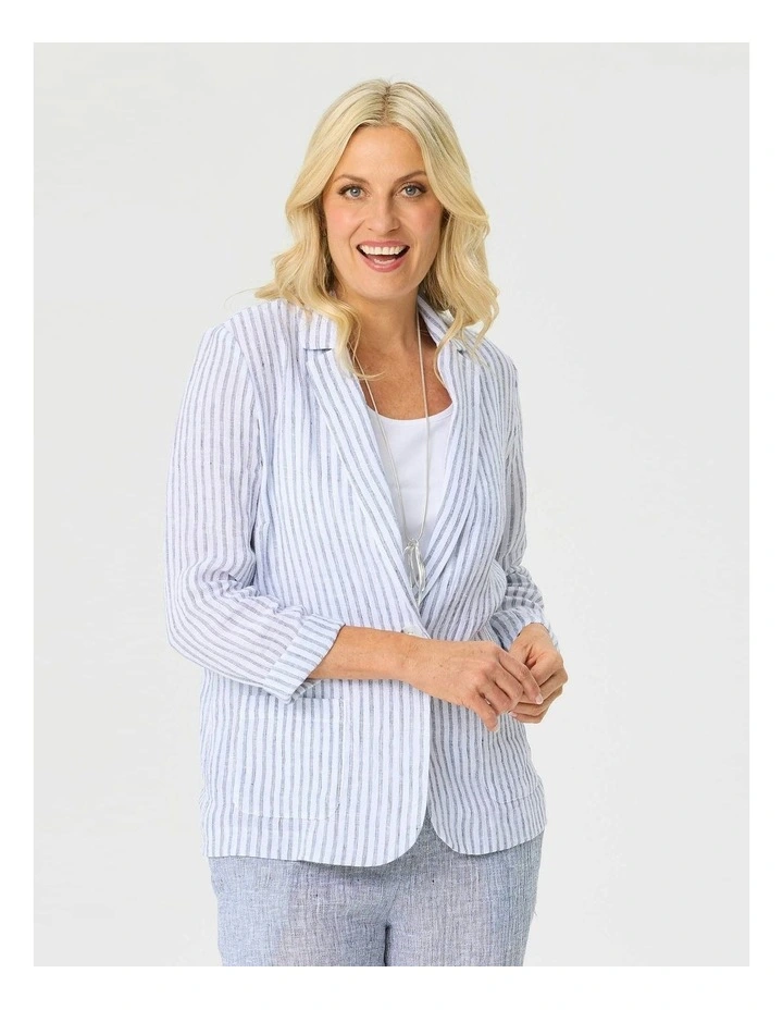 Fella Hamilton Corsica Stripe One Button Jacket in Blue | MYER