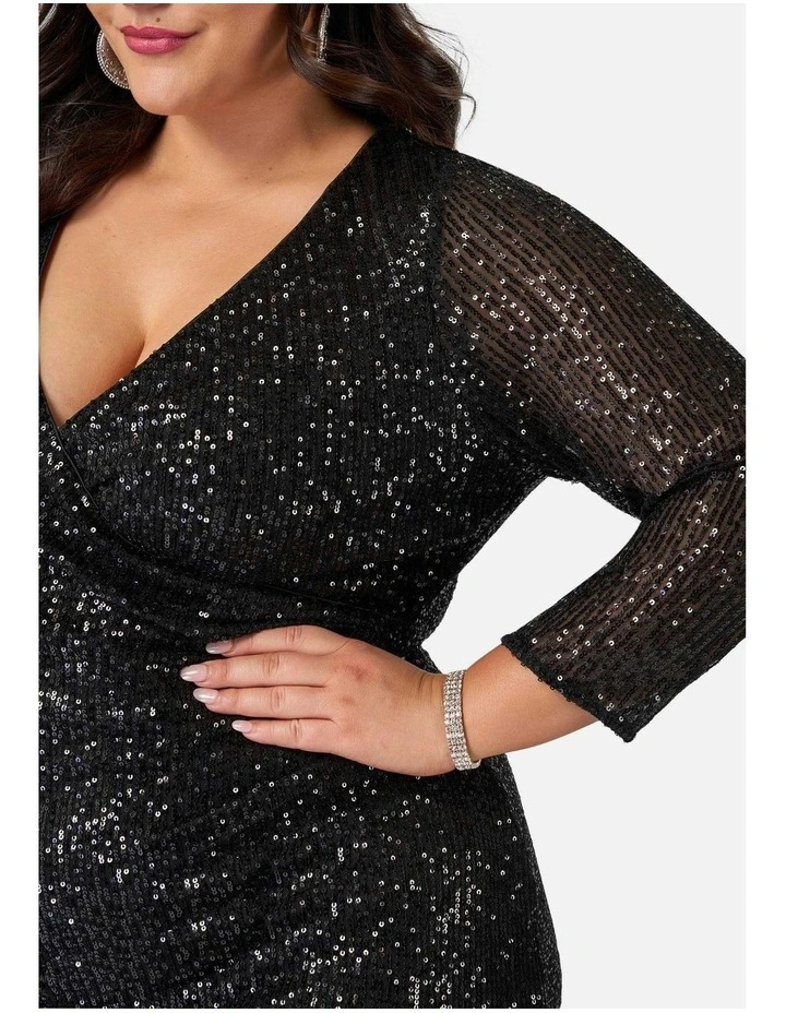Pink Dusk Smokin Hot Sequin Wrap Dress In Black Myer