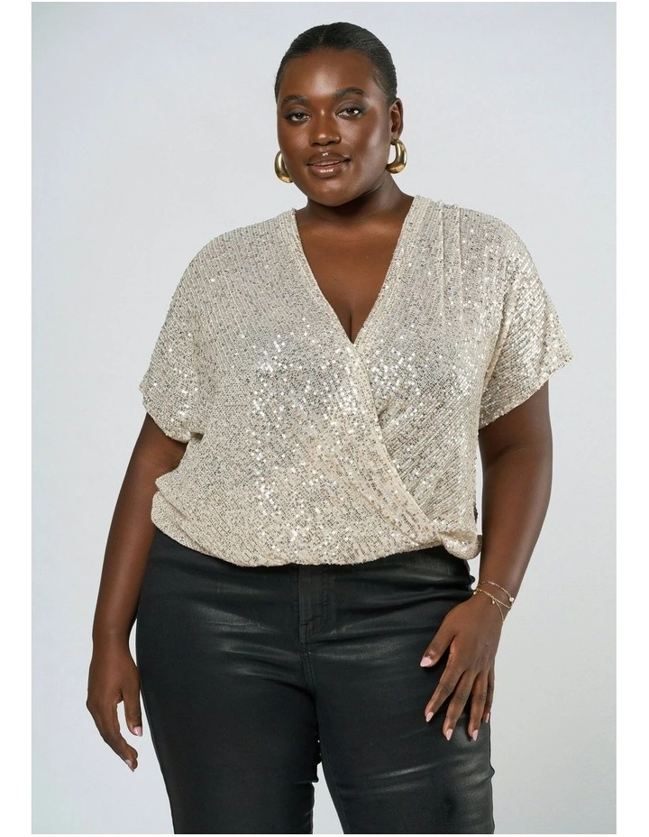 Pink Dusk Flashy Sequin Top in Champagne | MYER