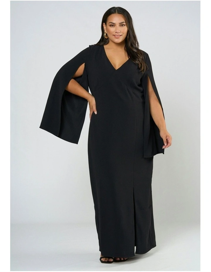 Pink Dusk Main Character Maxi Cape Dress in Black | MYER