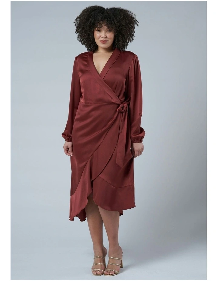 Pink Dusk Satin Wrap Dress in Rust | MYER