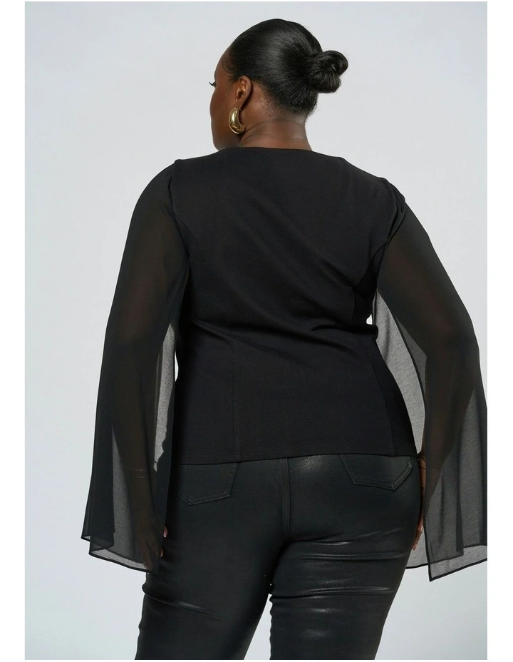 Pink Dusk Fire Eyes Cape Top in Black | MYER