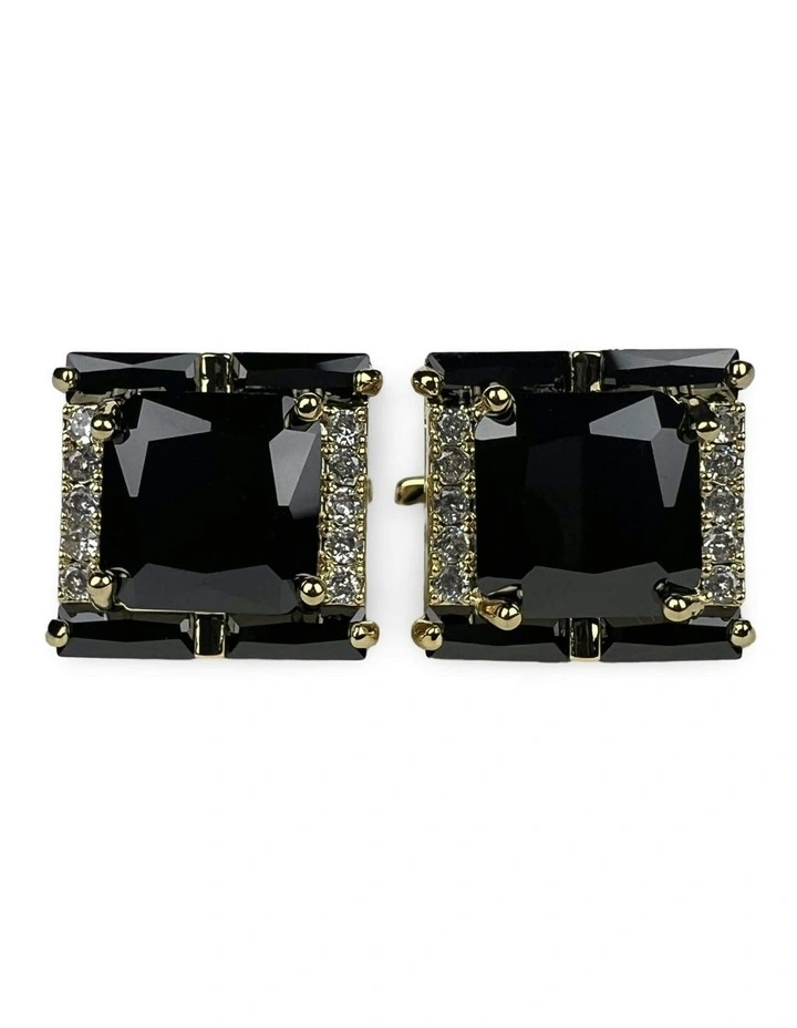 Declic Diamante Square Cufflink in Black/Gold | MYER