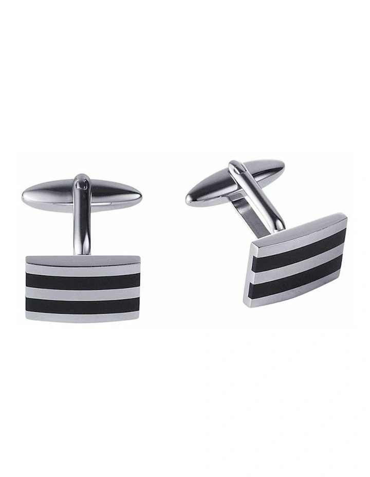 Cudworth Polished Stainless Steel Ion Plated Striped Cufflinks In Black ...