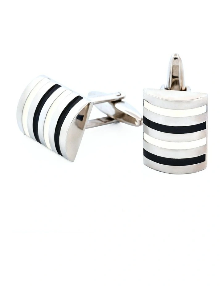 Cudworth Striped Cufflinks In Black And White | MYER