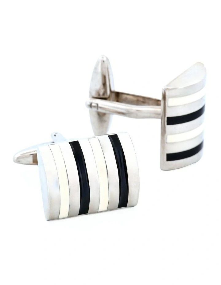 Cudworth Striped Cufflinks In Black And White | MYER