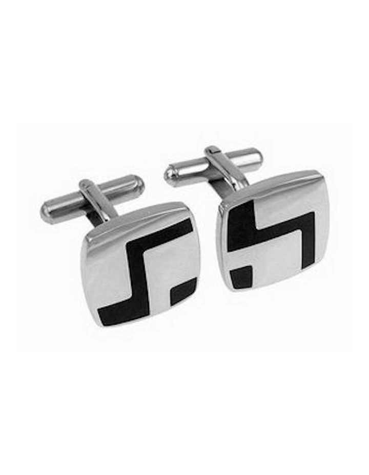 Cudworth Polished Stainless Steel Cufflinks In Black Enamel | MYER