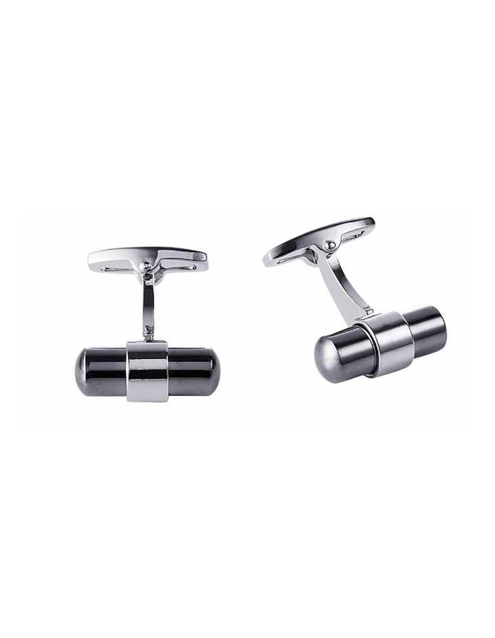 Cudworth Rhodium Plated Hemitite T-Bar Cufflinks in Black | MYER