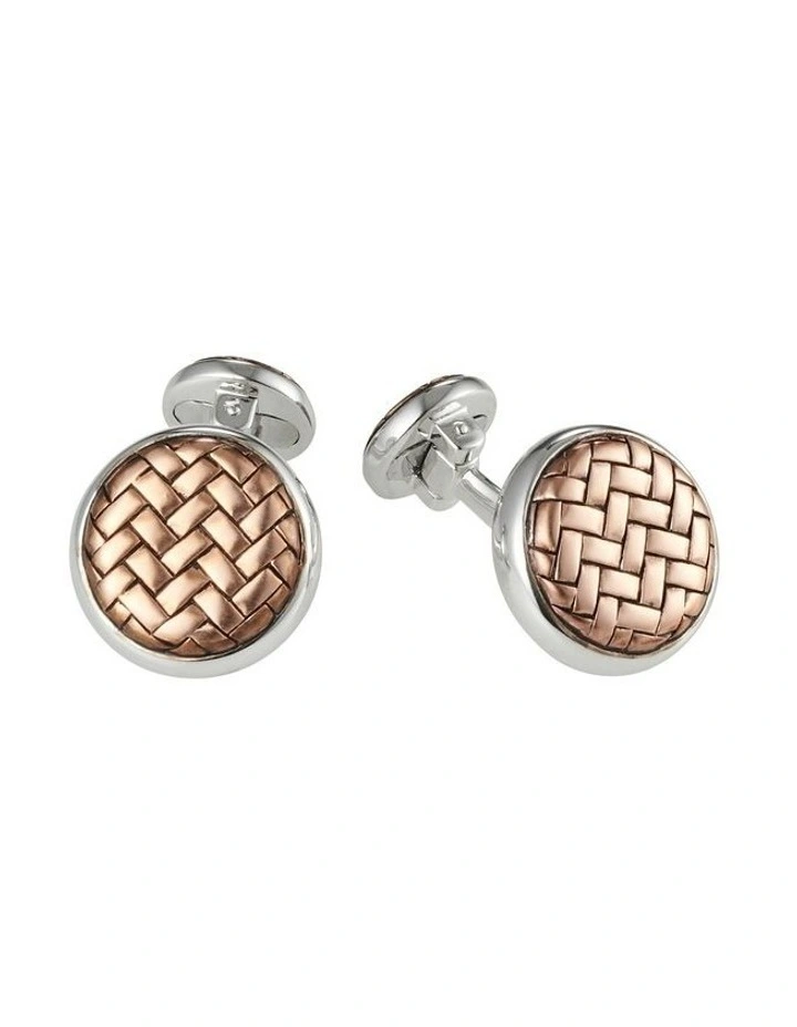 Cudworth Rhodium Plated And Sterling Round Weave Cufflinks In Two Tone ...