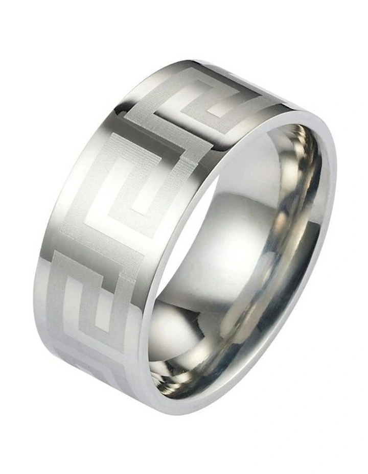 Cudworth Stainless Steel with Greek Key Pattern Ring in Silver | MYER