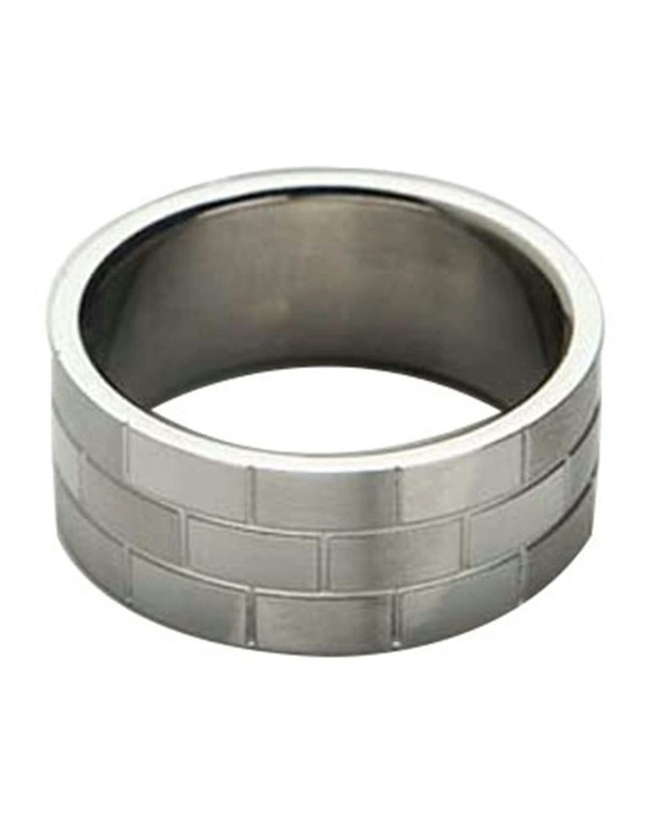 Cudworth Brushed & Polished Stainless Steel Brick Pattern Ring in ...