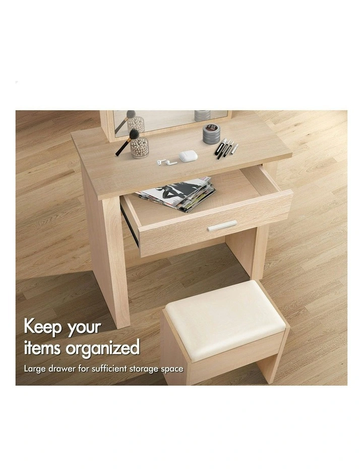 Alfordson Sliding Mirror Stool Set Dressing Table in Oak | MYER