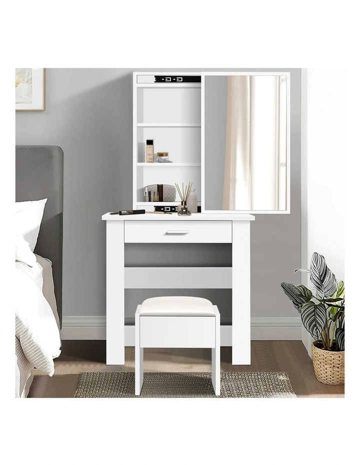 Alfordson Sliding Mirror Stool Set Dressing Table in White | MYER