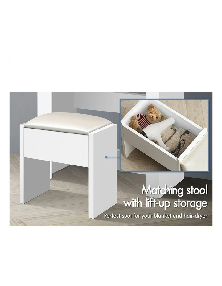 Alfordson Sliding Mirror Stool Set Dressing Table in White | MYER