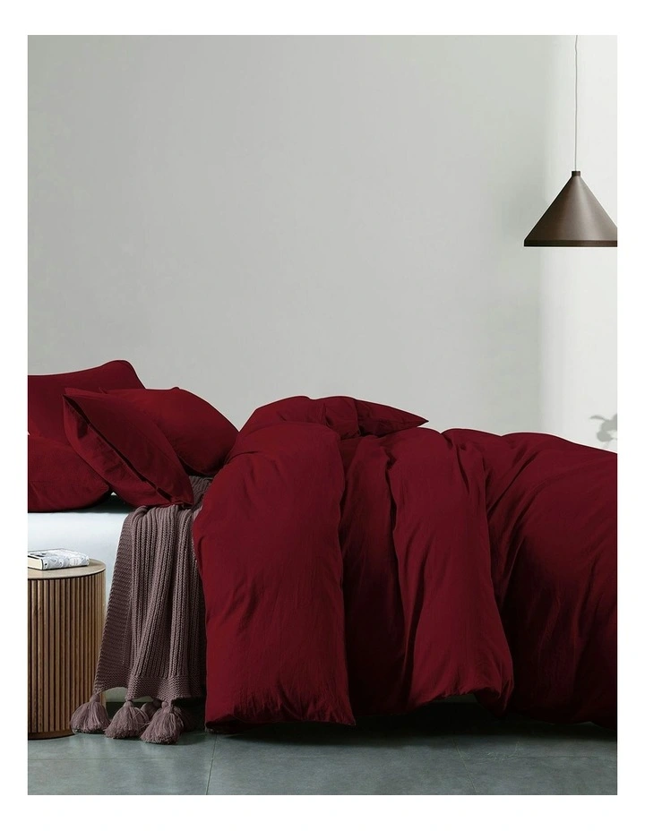 Royal Comfort Vintage Washed Cotton Quilt Cover Set in Wine | MYER
