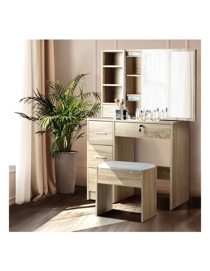 Artiss Sliding Mirror Dressing Table Set in Oak Diane | MYER