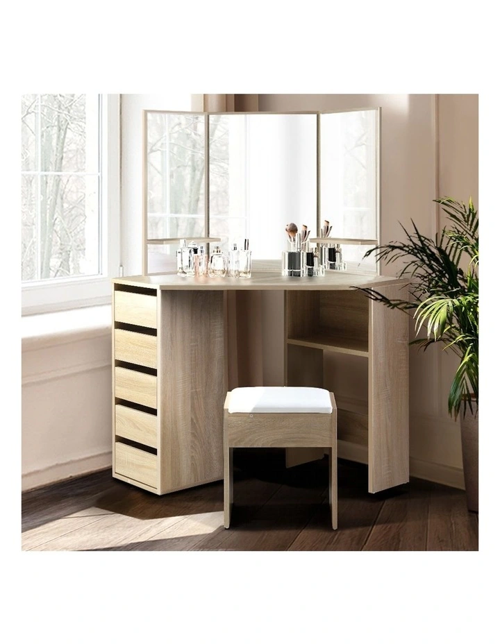 Artiss Mirrored Dressing Table Set in Oak | MYER