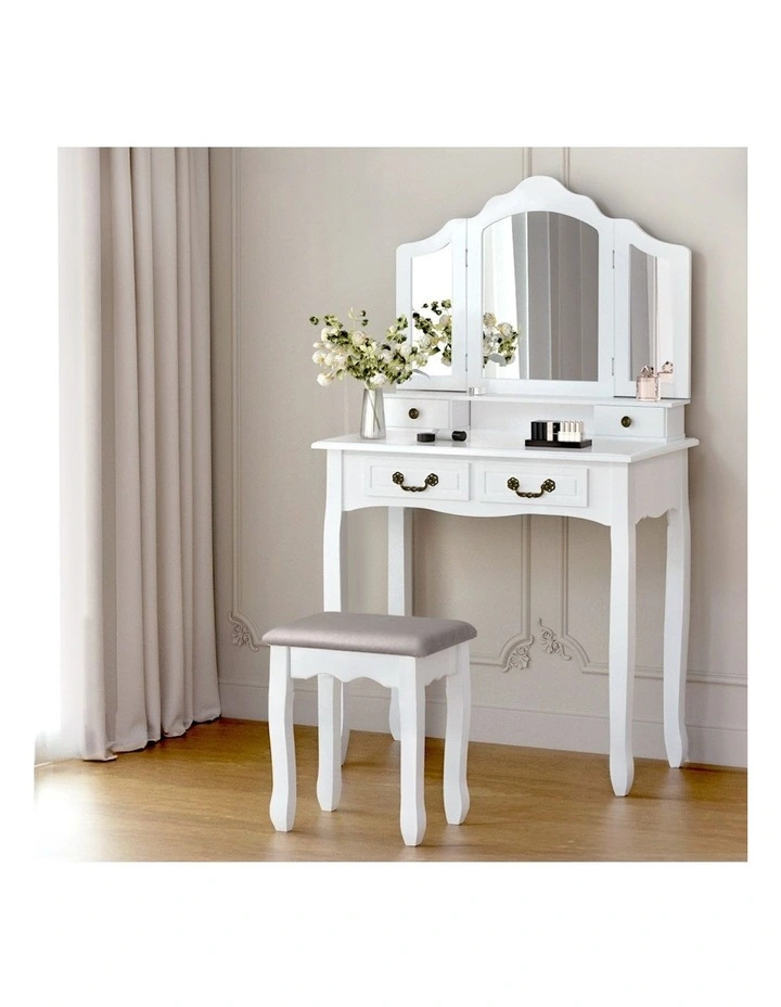 Artiss Foldable Mirror Dressing Table Stool Set in White | MYER