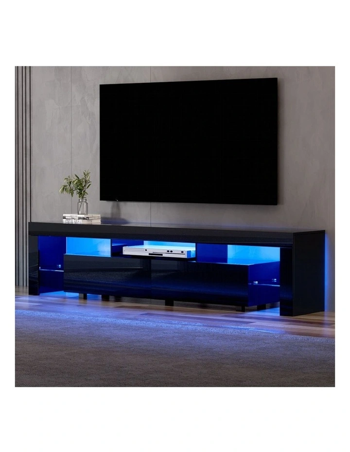 Artiss RGB LED 200cm TV Cabinet Entertainment Unit Stand In Black | MYER