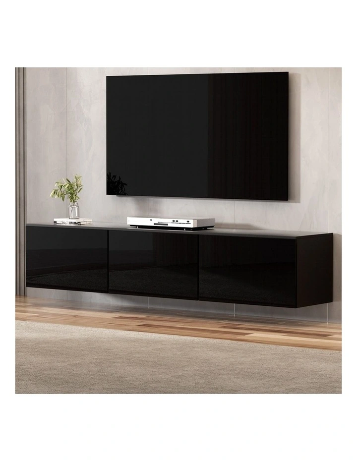 Artiss High Glossy Floating TV Cabinet 200cm in Black | MYER