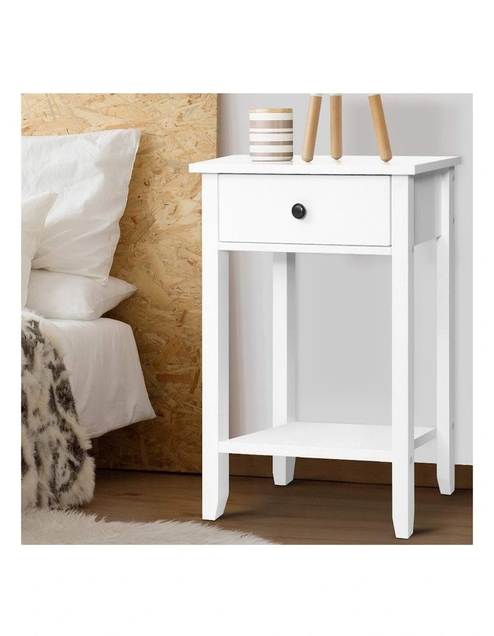 Artiss Bedside Table With Shelf 1 Drawer in BOWIE White | MYER