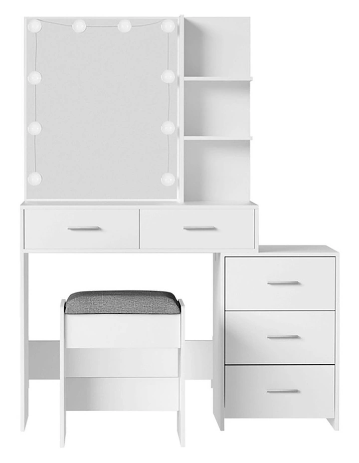 Artiss Dale Dressing Table Set Stool 10 LED Bulbs in White | MYER