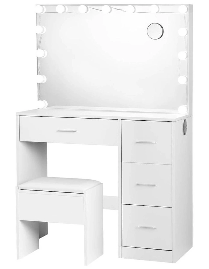 Artiss Dressing Table Set Stool 15 Led Bulbs in White Darcy | MYER