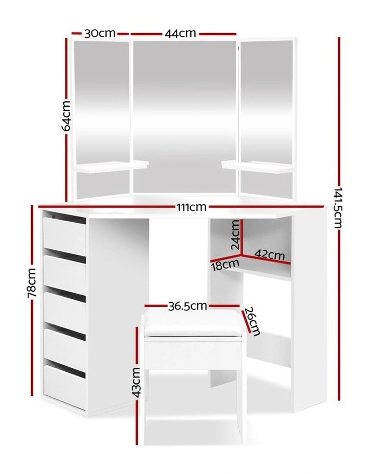 Artiss Corner Dressing Table With Mirror Stool White Mirrors Makeup ...