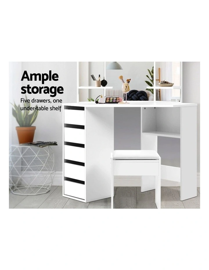 Artiss Corner Dressing Table With Mirror Stool White Mirrors Makeup ...