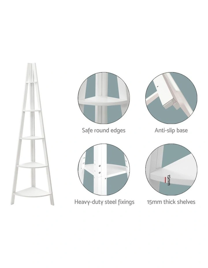Artiss 5 Tier Corner Ladder Display Shelf White | MYER