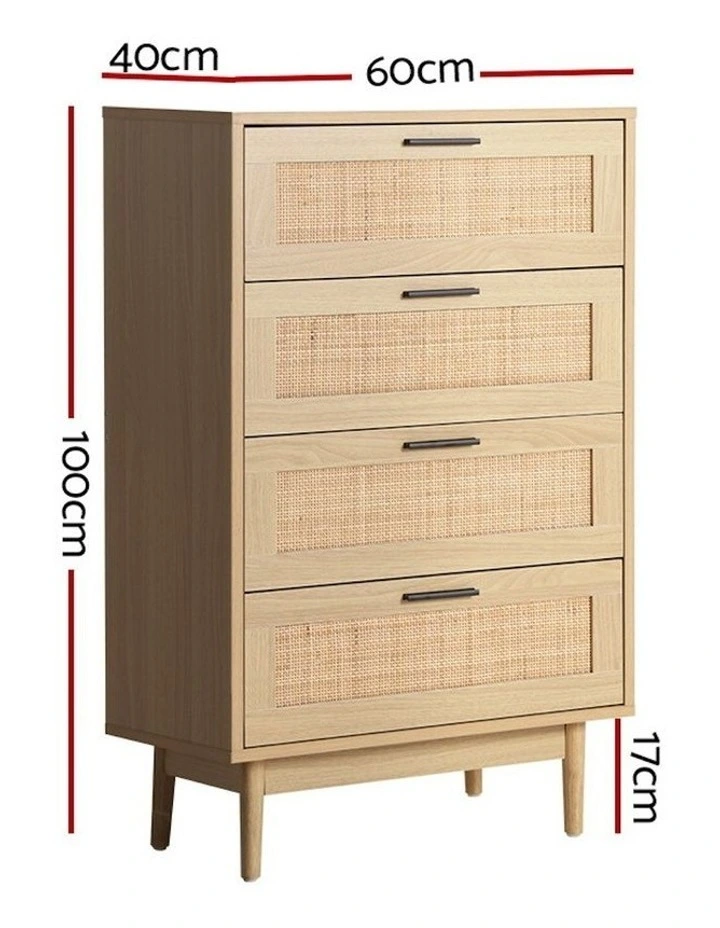 Artiss Artiss 4 Chest of Drawers Rattan Tallboy Pine - BRIONY | MYER