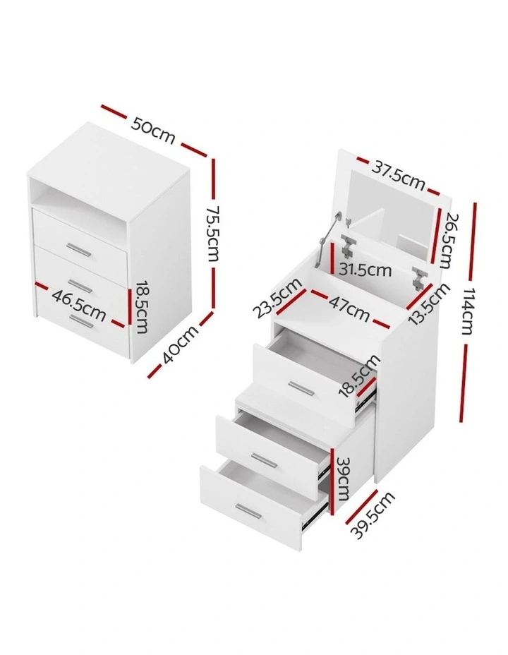 Artiss 2-in-1 Set Bedside Dressing Table in White | MYER