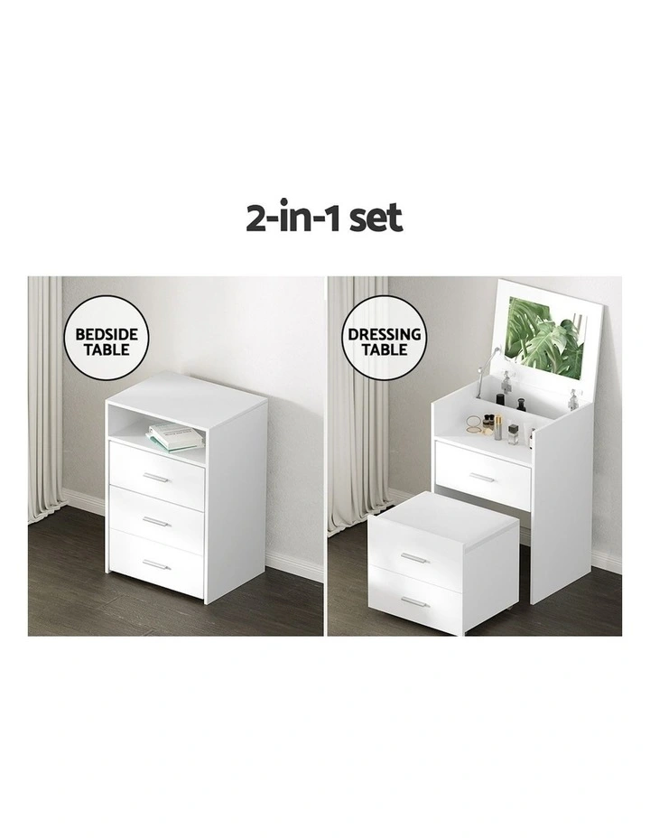 Artiss 2-in-1 Set Bedside Dressing Table in White | MYER