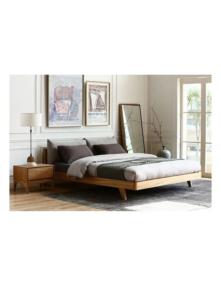 OOS Living Liana King Bed Frame with Fabric Headboard Pillows in Grey | MYER