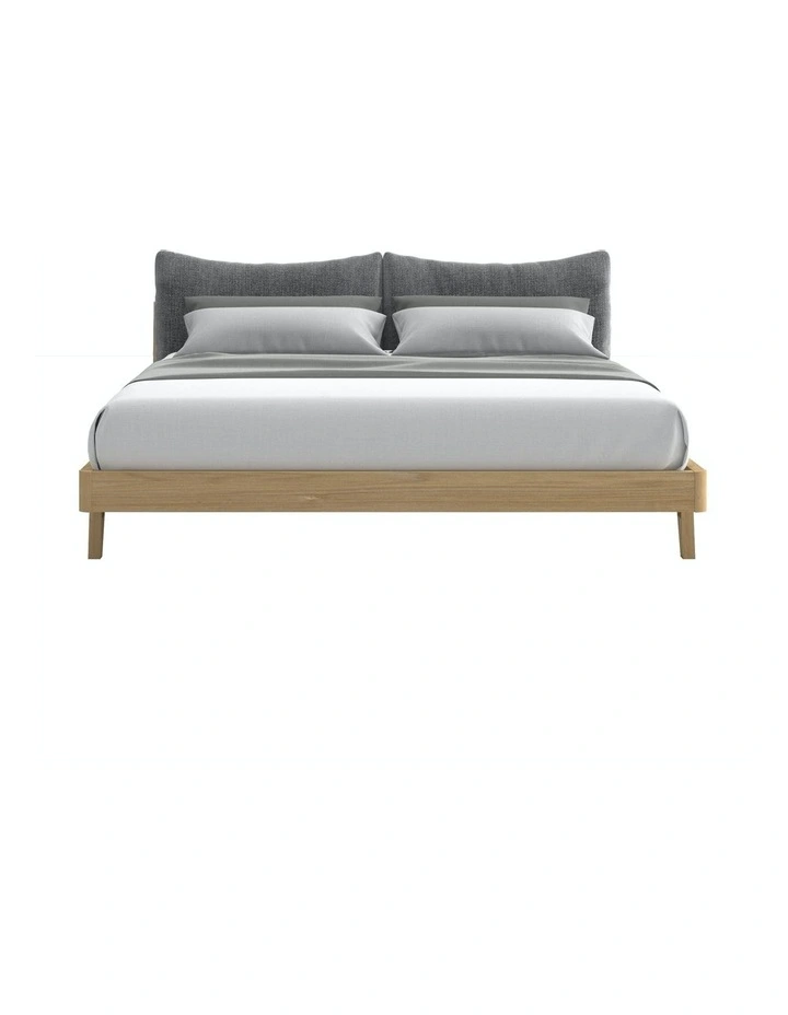 OOS Living Liana King Bed Frame with Fabric Headboard Pillows in Grey | MYER