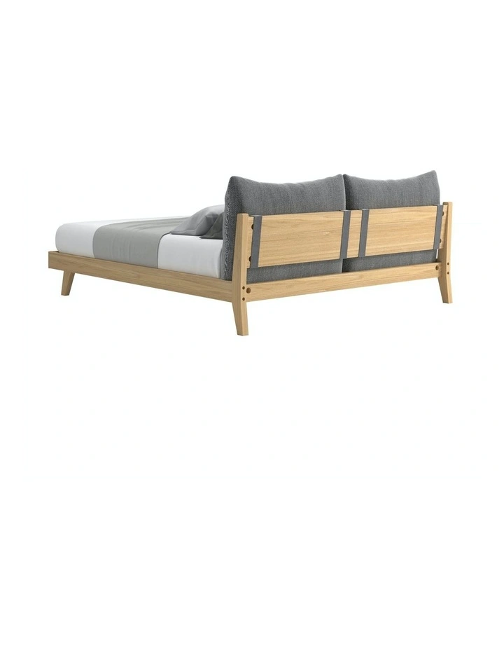 OOS Living Liana King Bed Frame with Fabric Headboard Pillows in Grey | MYER